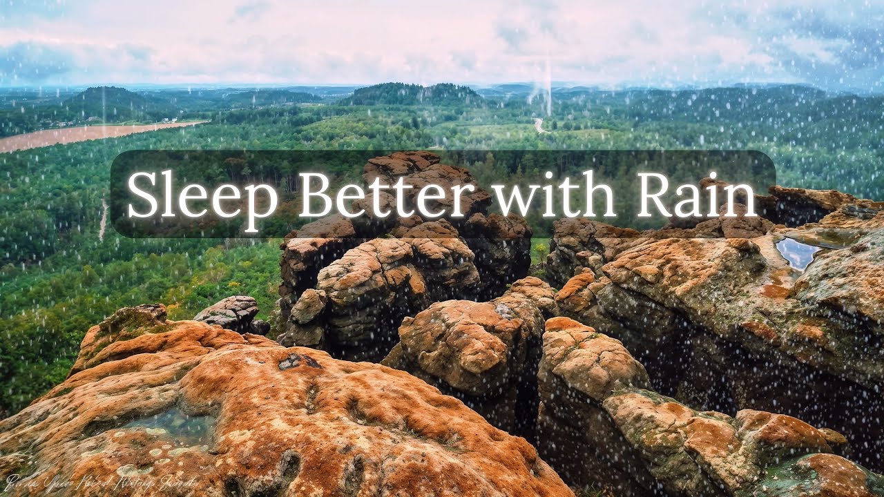 🔴 Live Heavy Rain on Rocks with Green Forest Landscape and Cloudy Sky ...