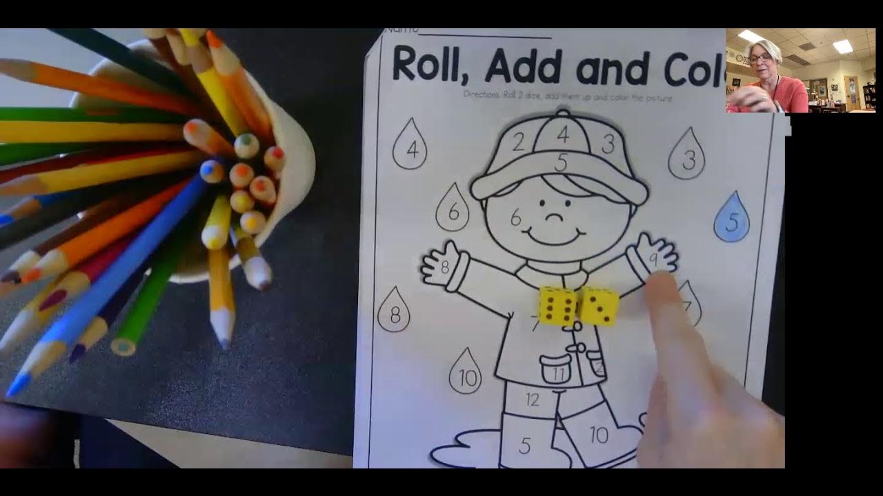 Kindergarten Math, roll, add, color - YouTube