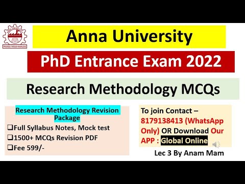Anna University PhD Entrance Exam 2022 || Research Methodology MCQs ...
