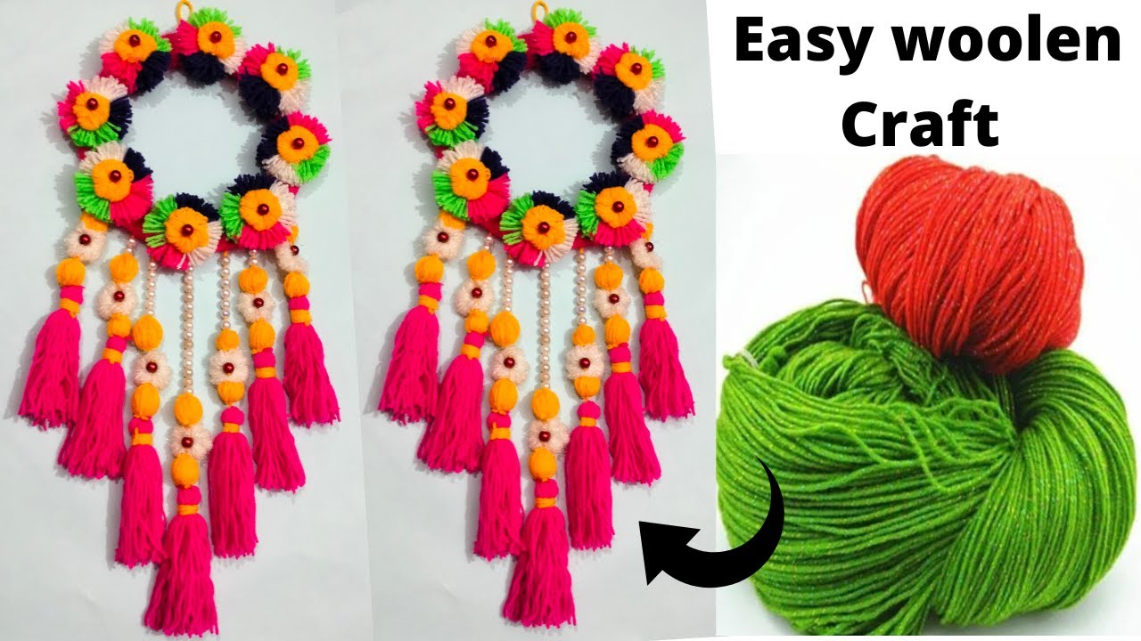 DIY Easy woolen Flower Wall Hanging/Woolen Thread Wall Hanging Craft ...
