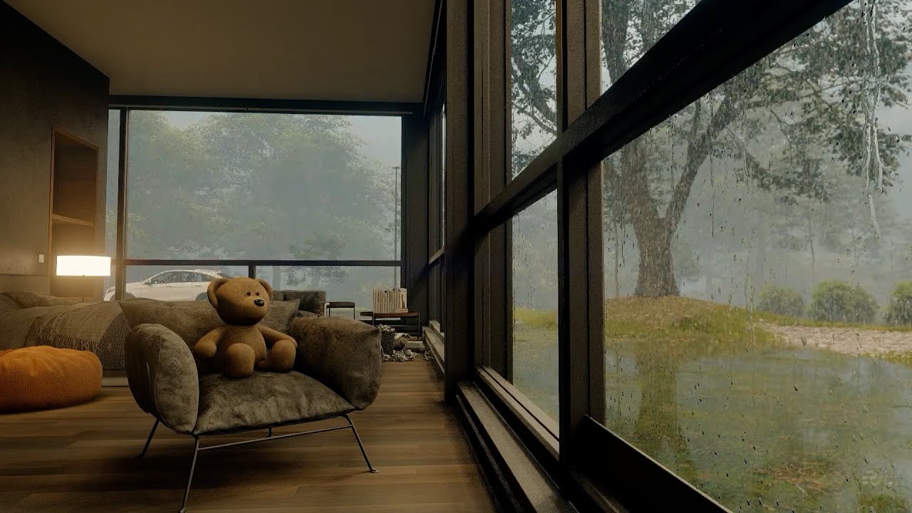 Window view with rain sounds for sleeping - Study and relaxation - YouTube