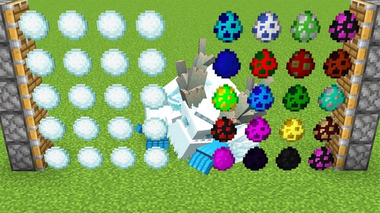snowball + yeti + all minecraft eggs = ??? - YouTube
