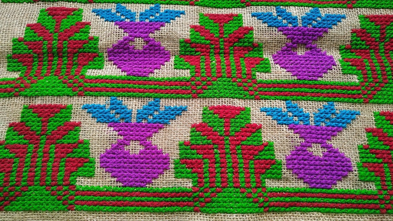 কলাগাছ ও মঙ্গলঘট আসন -Beautiful Ason Design-Woolen Sitting Mat Making ...