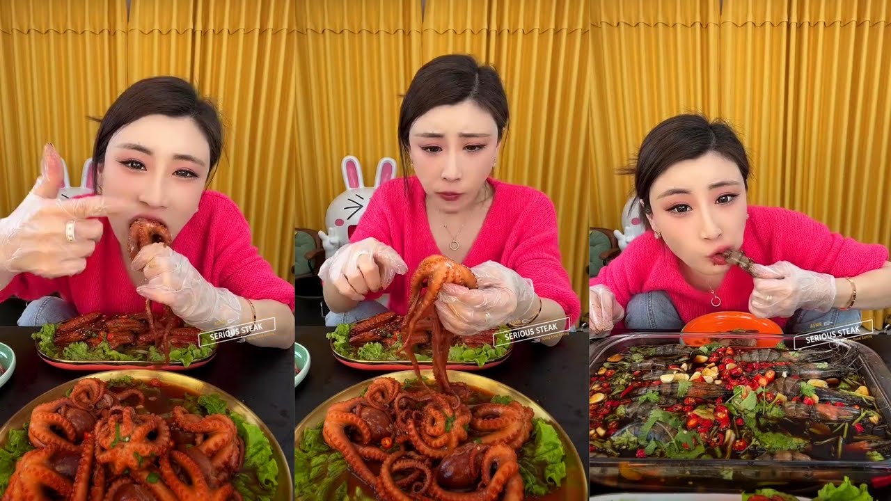 ASMR Very Spicy Food Eating Lobster and Octopus Mukbang 음식 매운 음식 食物 ...