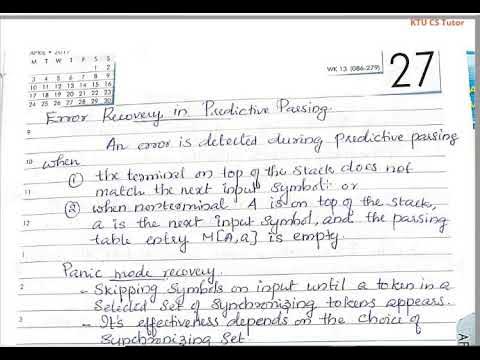KTU CS304 Compiler Design|S6 CS/IT|Module 2 Part 8|LL(1) grammar, error recovery in predictive ...