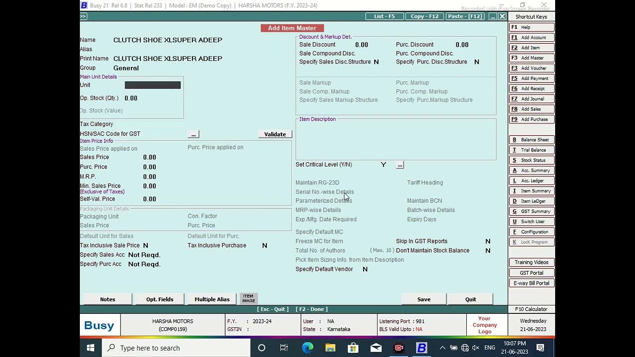 Busywin Purchase Rate +15% Margin automatic printing Barcode SQL coding ...