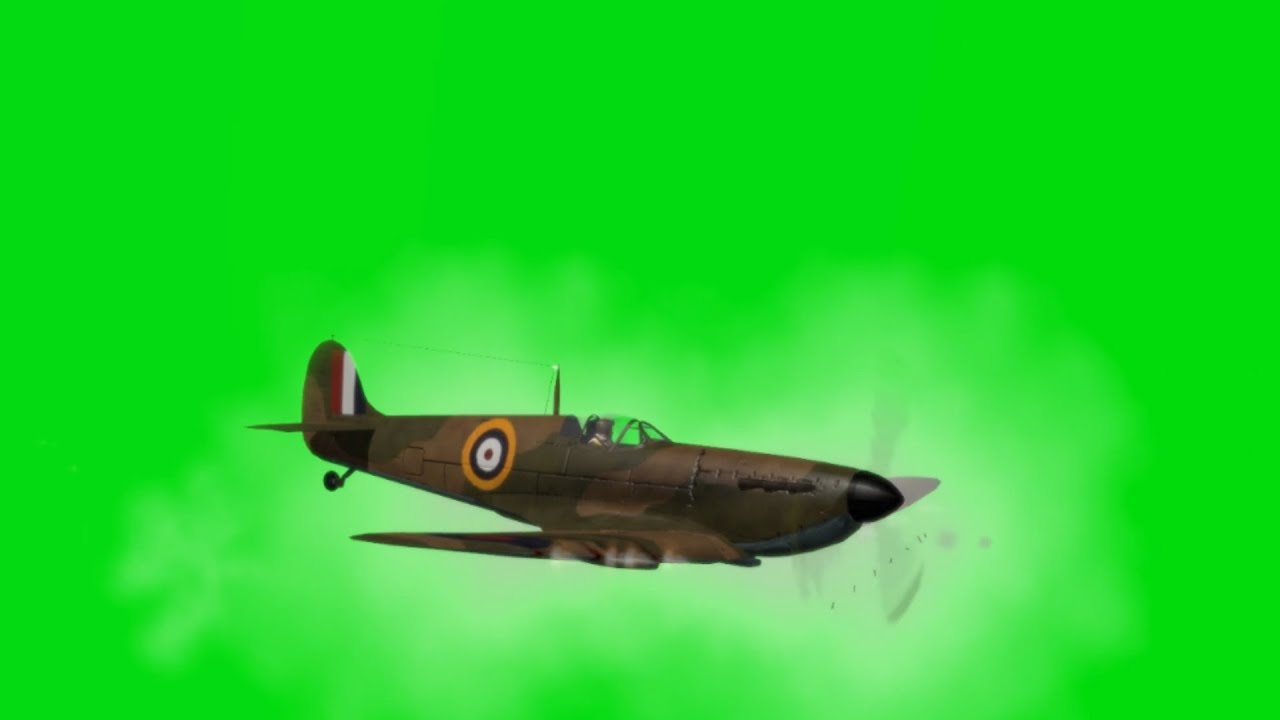 Plane Spitfire Mk IA fire, take off, landing and cockpit green screen ...
