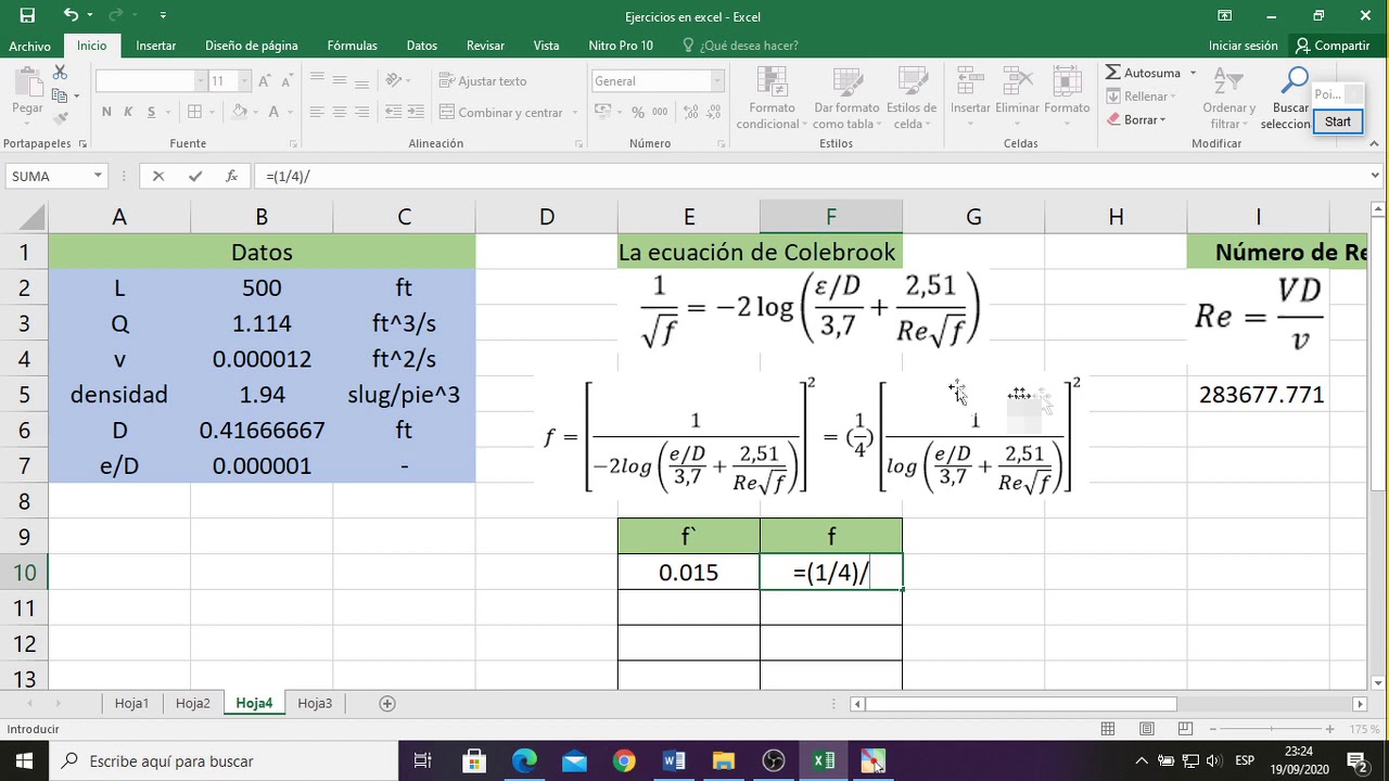 Ecuación de colebrook en excel e iteraciones sucesivas aplicadas a ...