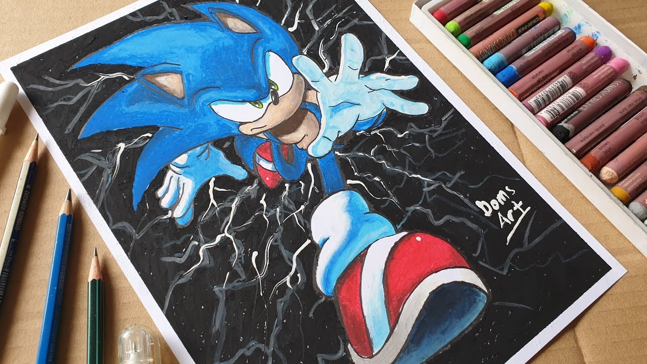 Sonic the Hedgehog Drawing with Oil Pastels | Doms Art - YouTube