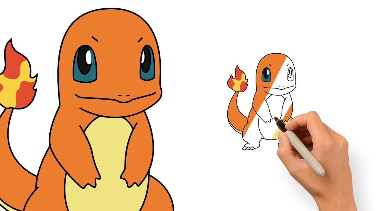 How to Draw Cartoon Charmander Pokémon | Step-by-Step Tutorial for ...