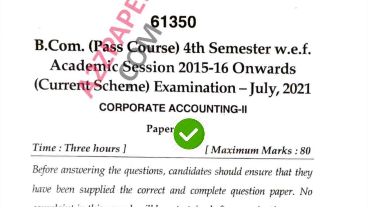 Mdu BCom Pass 4th Sem Corporate Accounting Question paper 2021 - YouTube