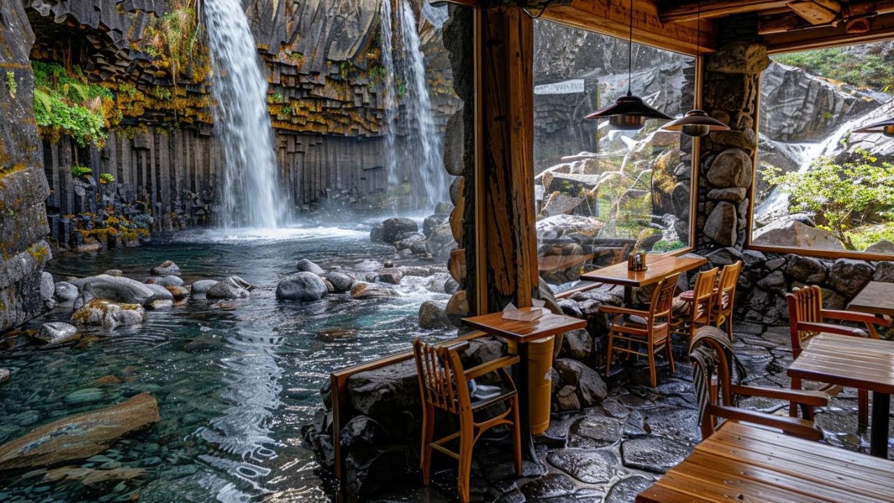 60 minutes at a Waterfall Cafe - Lofi and Relax. - YouTube