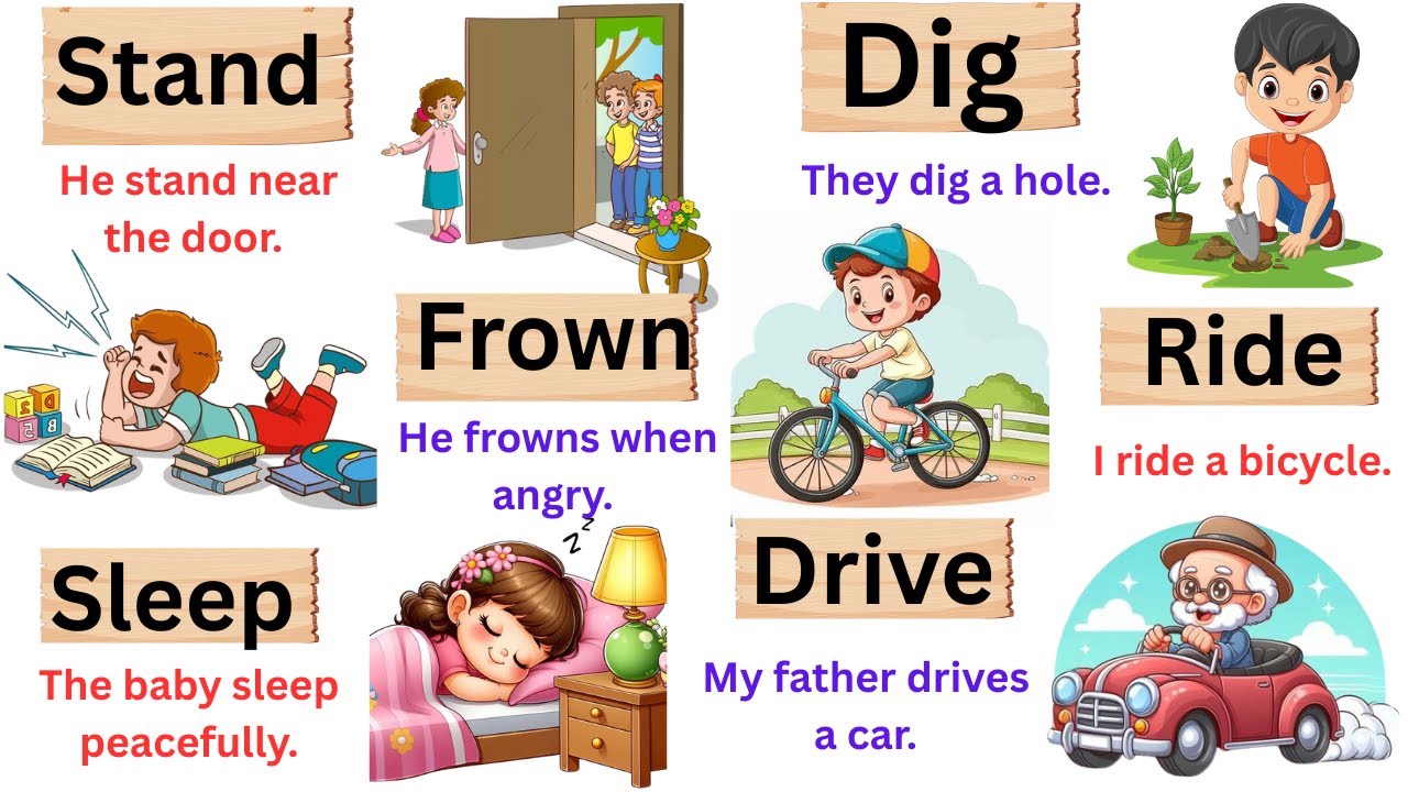 Action Verbs with Simple English Sentences | Learn English for ...
