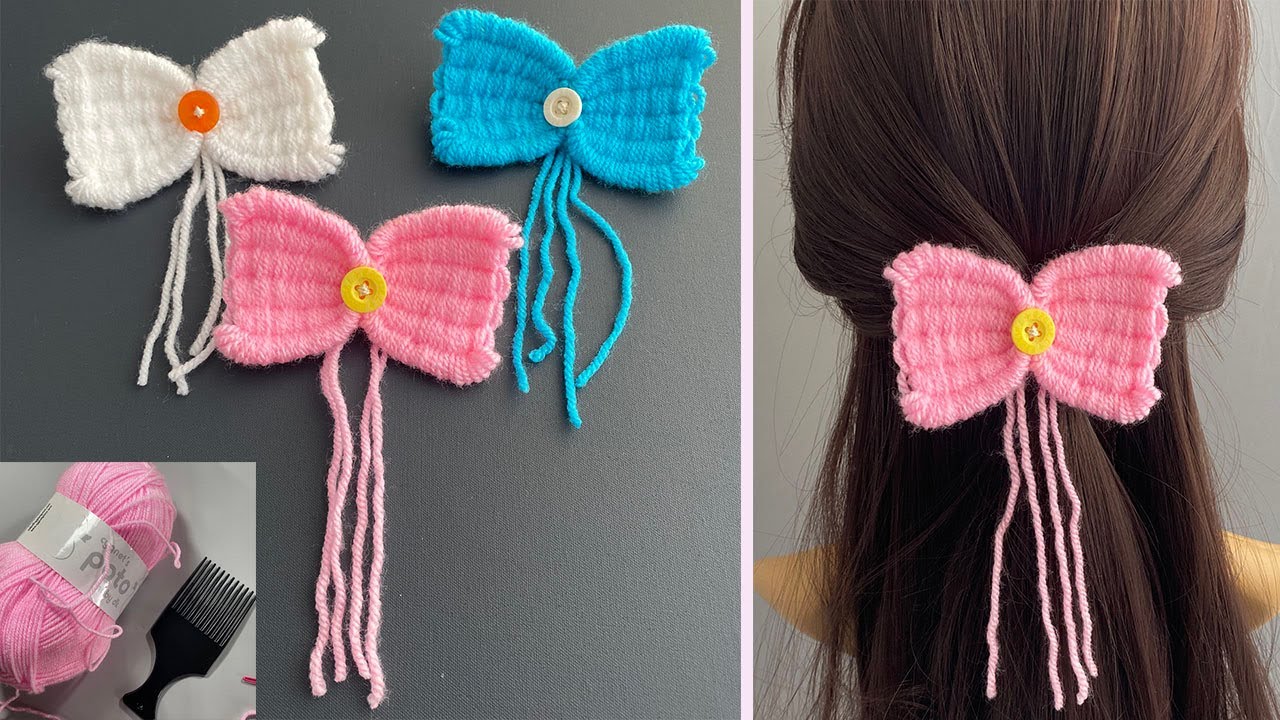How to Use Knitting Yarn & Comb make a Hair Bow, Hair Tie, Hair clip ...