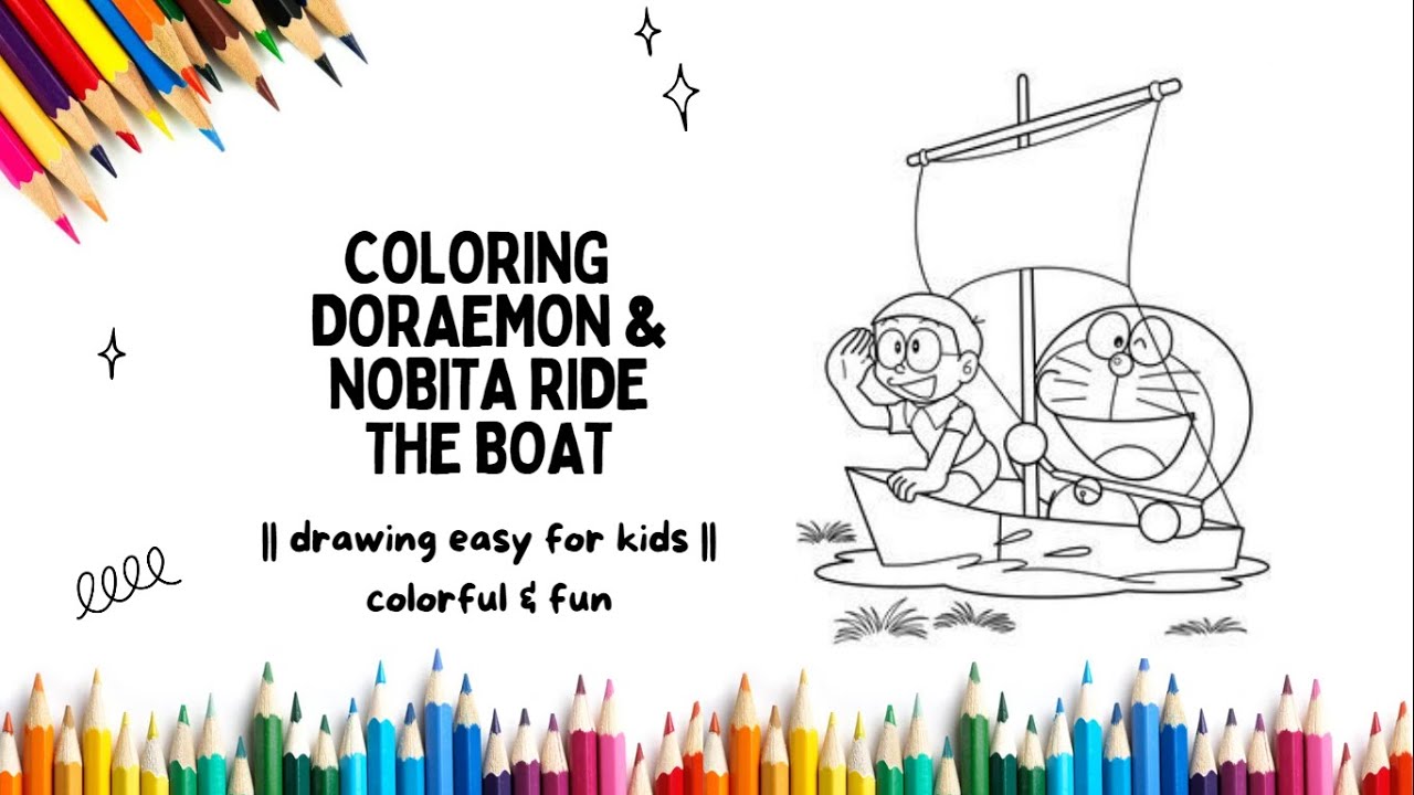 Coloring Doraemon & Nobita ride the boat - YouTube