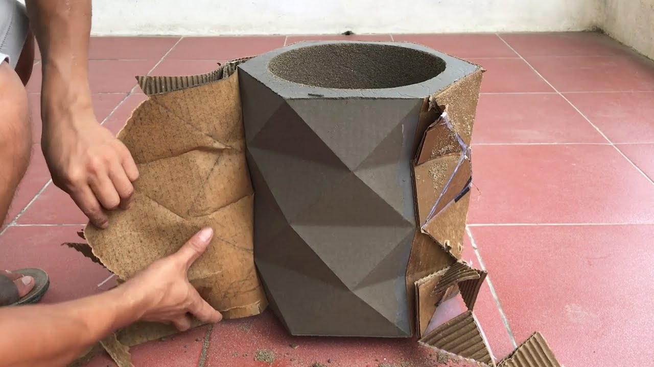 Boy With Ideas To Make Unique Flower Pot From Cardboard Folds And ...