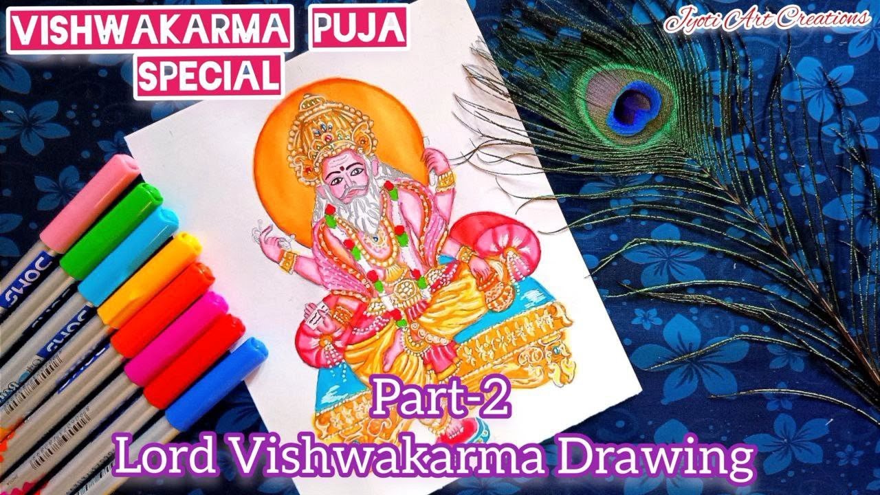 lord Vishwaskarma Drawing part-2|vishwakarma puja special drawing ...