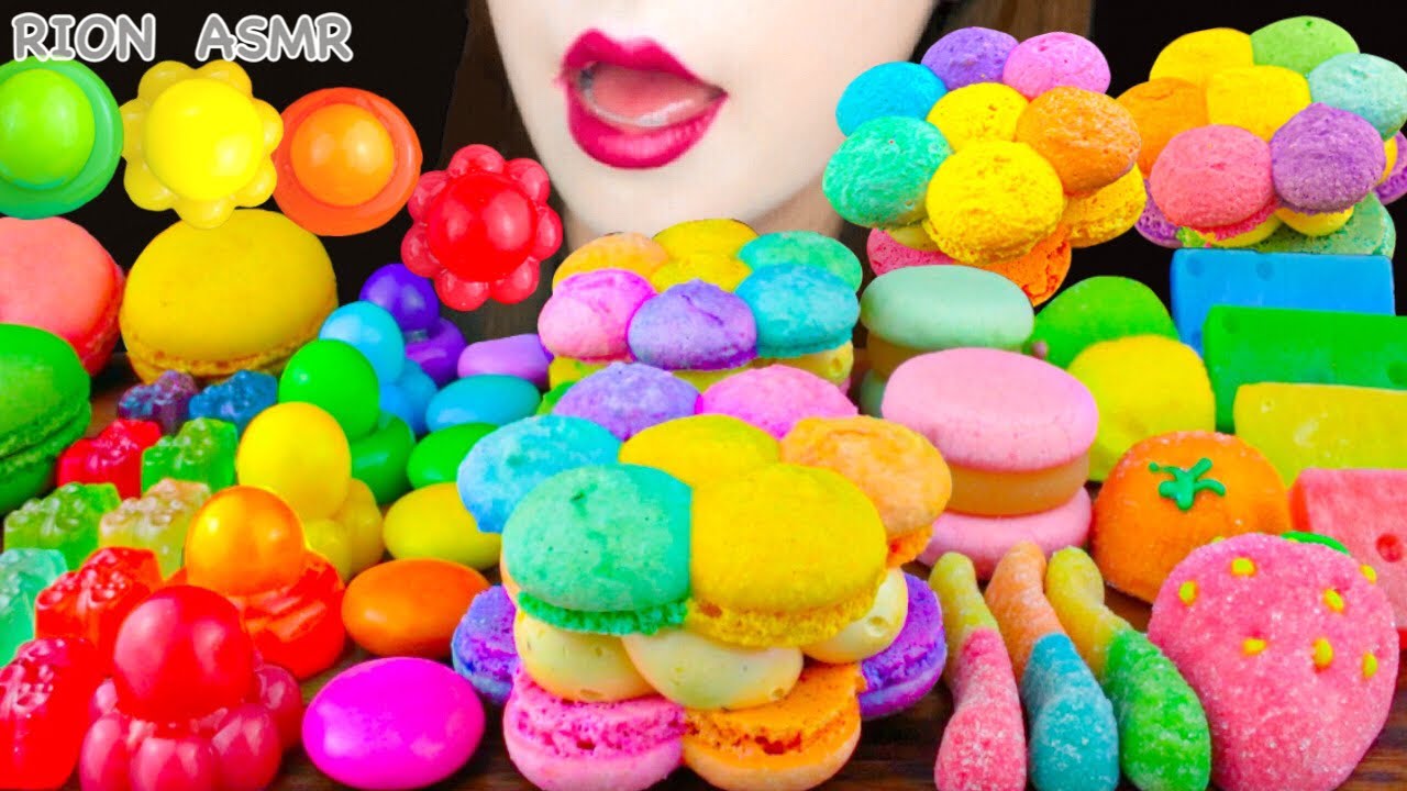 【ASMR】RAINBOW FLOWER MACARON,DONUT JELLY,MACARON GUMMY,FRUITS ...