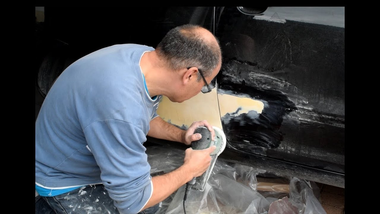 Dellen im Auto entfernen, Spachteln, Verschleifen und Lackieren - YouTube