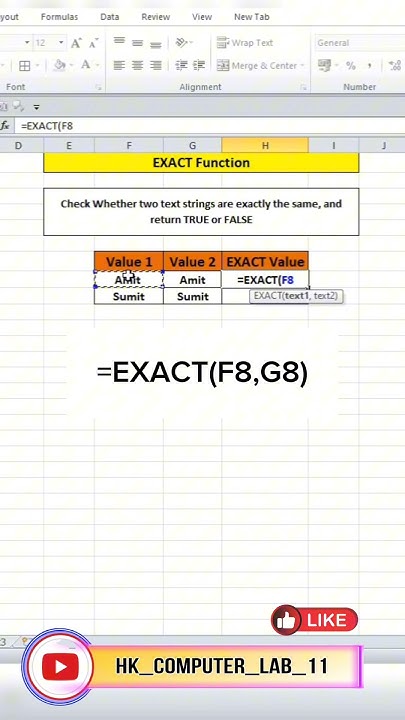 Compare text strings easily Exact Function in use ms Excel//@HK_COMPUTER_LAB_11 #exceltips # ...