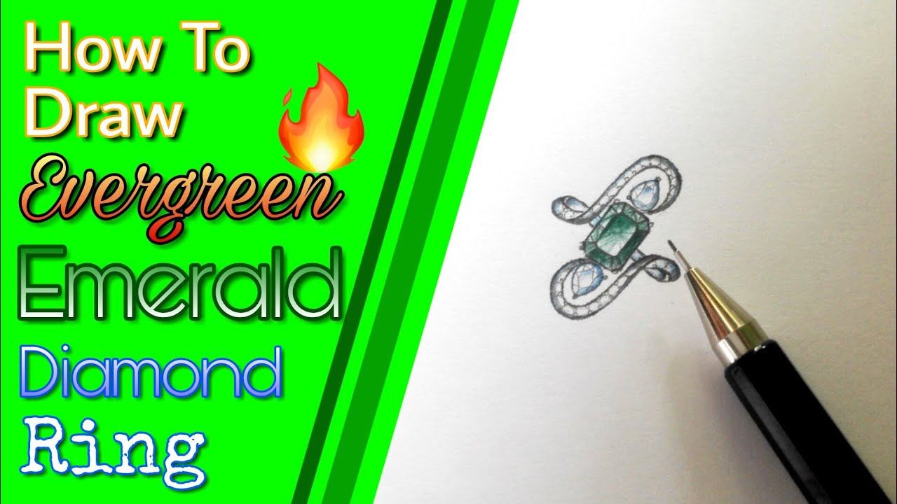 How To Draw Evergreen Emerald Diamond Ring | Jewellery Design | Diamond ...