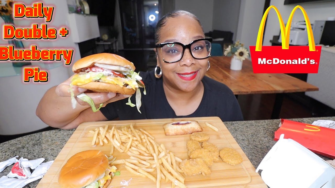McDonalds NEW Daily Double + Blueberry Cream Pie Mukbang + Honest ...