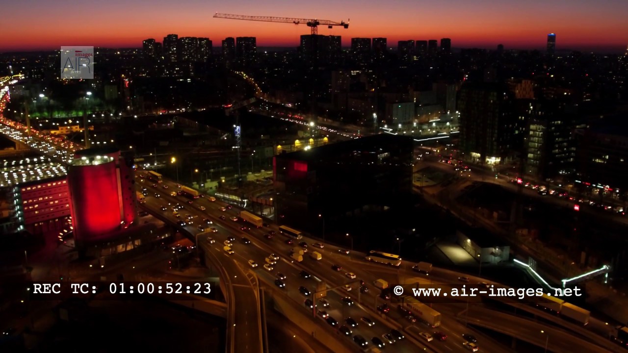 Aerial Footage by night / The Paris Ring Road Boulevard Périphérique ...