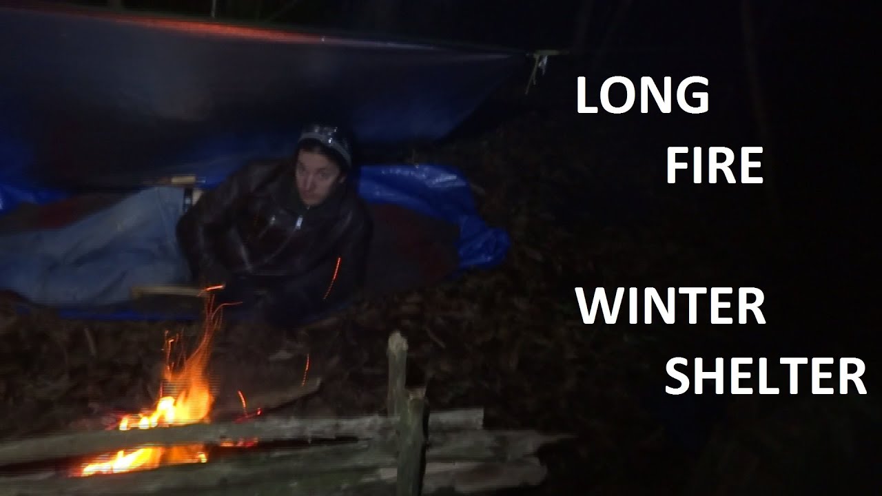 Long fire Winter Shelter, Bushcraft, Wool blanket and Survival blanket ...