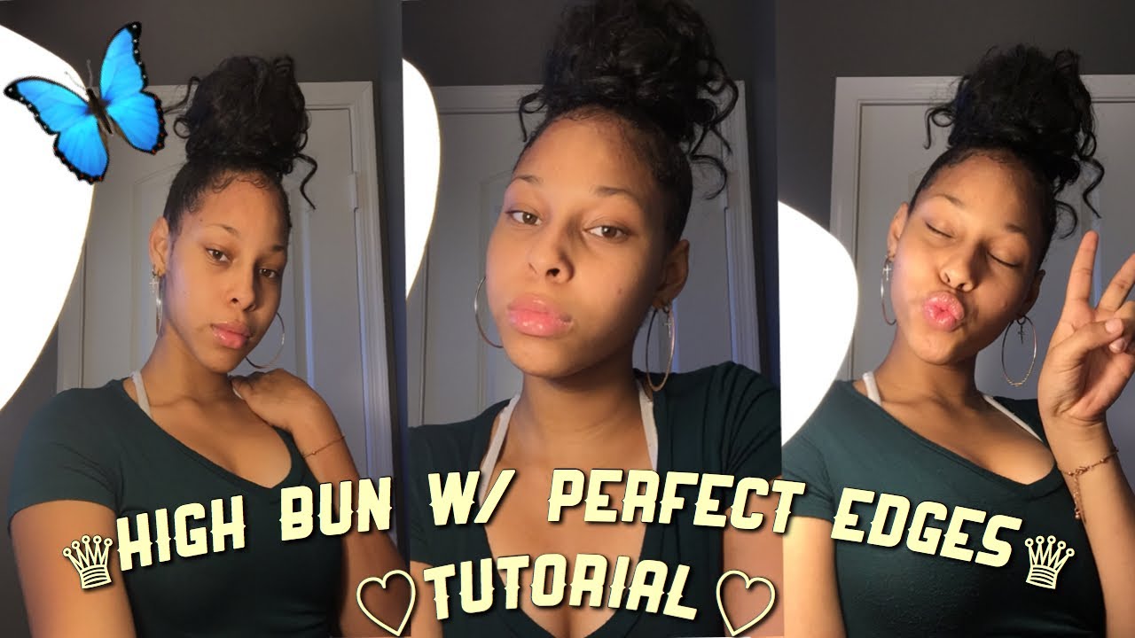#NATURAL HOW TO: CURLY HIGH BUN w/ EDGES USING BRAIDING HAIR - YouTube