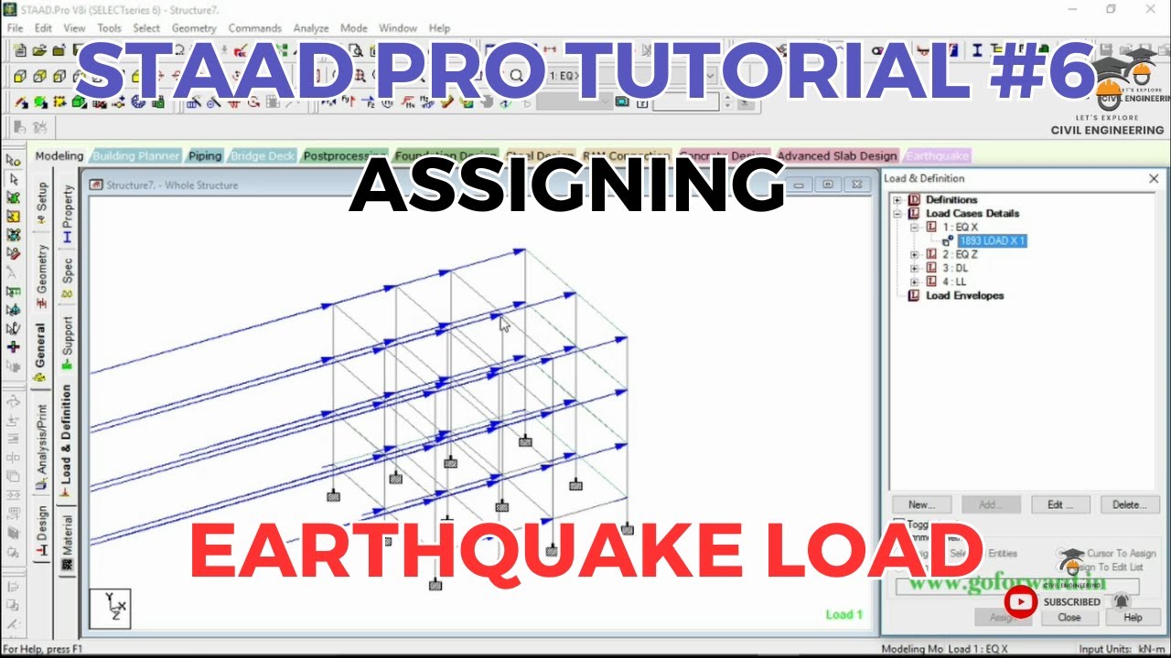 STAAD Pro Tutorial #6 | Assigning Earthquake load #Let'sExploreCivilEngineering #staadprov8i ...