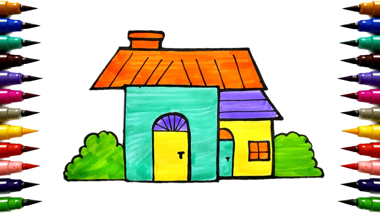 Draw House From Shapes | How To Draw Beautiful House | Easy House ...