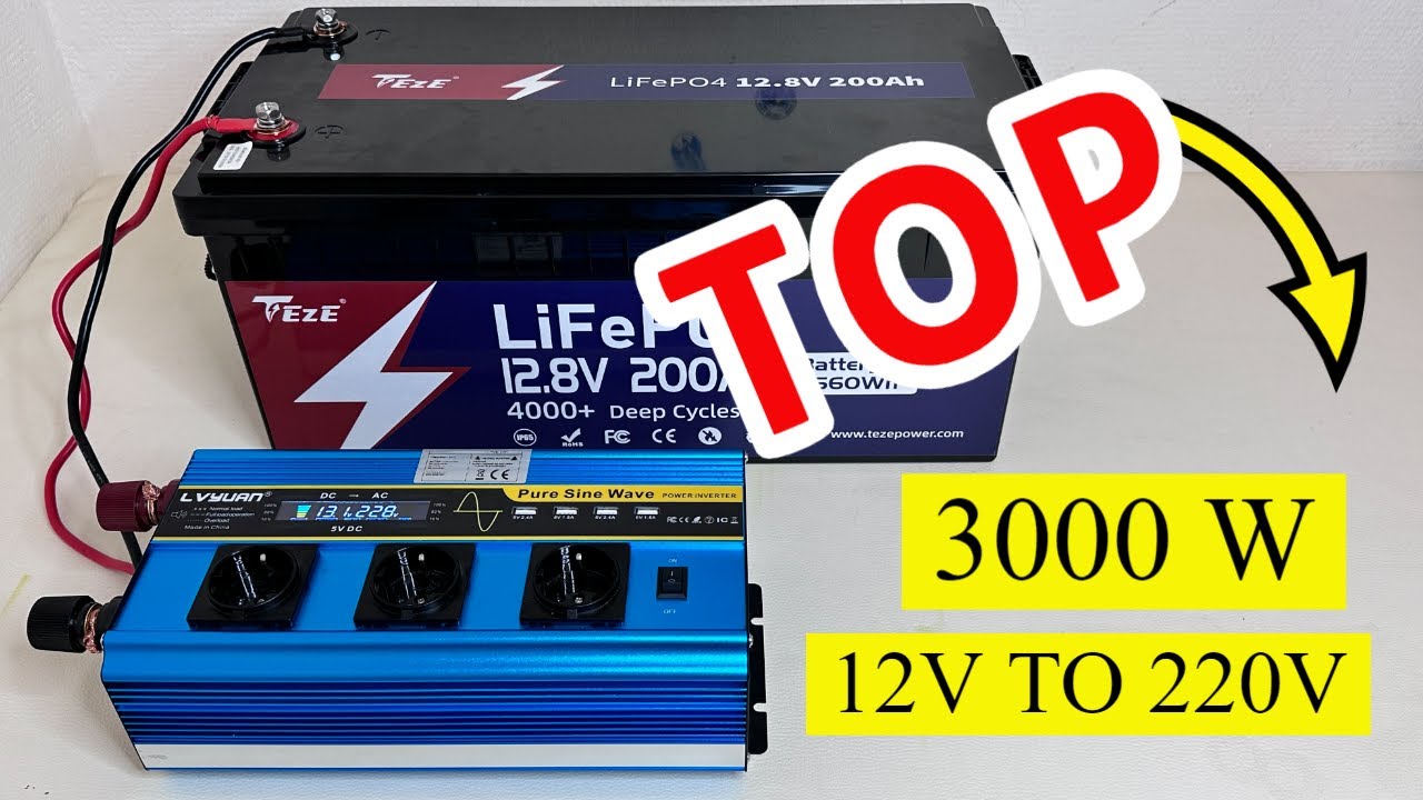TOP TezePower 12V200Ah with Bluetooth, 12V Inverter 3000W Test with ...