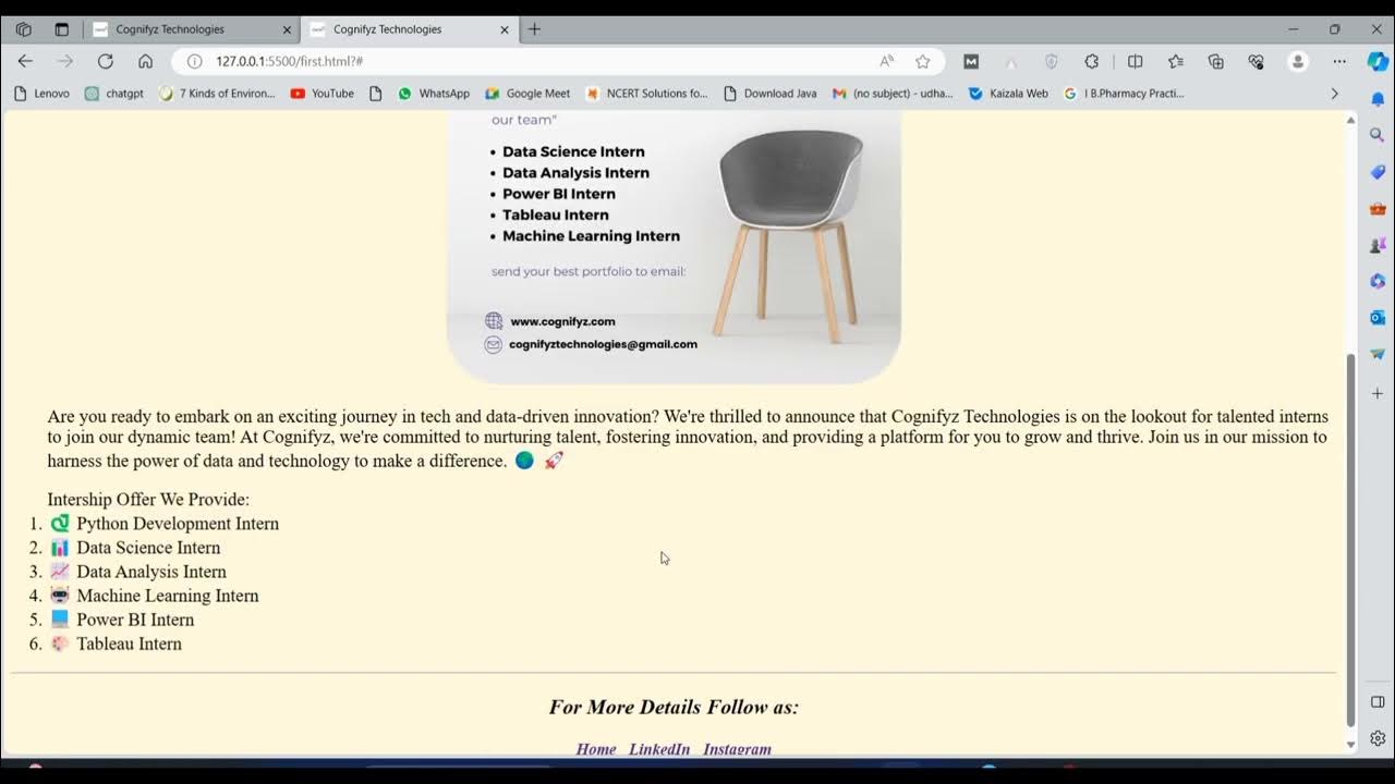 Web Development Intern At Cognifyz Technologies Task 1 Youtube
