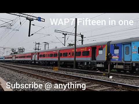 Indian Locomotive WAP7 High Class super speed Engine perform drive passenger Train country end ...