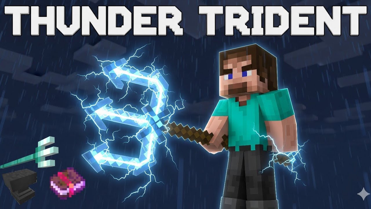 How To Make Thunder Trident in Minecraft PE! Minecraft Gameplay Video ...