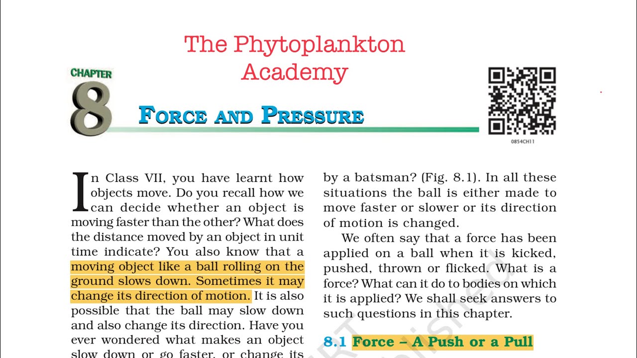 Force and Pressure | Class-8 | Chapter-8 | Science NCERT 2023-24 ...