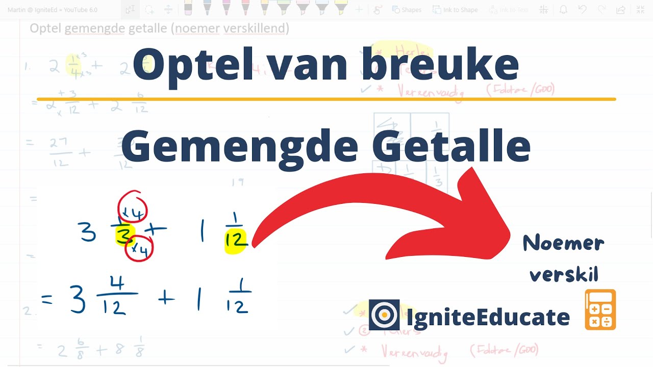 Optel van gemengde getalle (noemer verskil) - YouTube