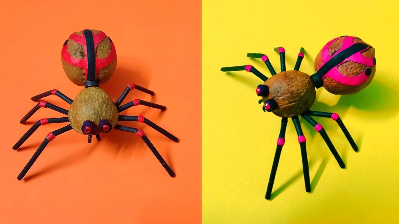 How to make walnut shell spider | walnut craft | walnut toy - YouTube