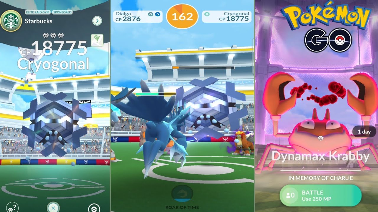 cryogonal raid and dynamax krabby battle in Pokémon go - YouTube