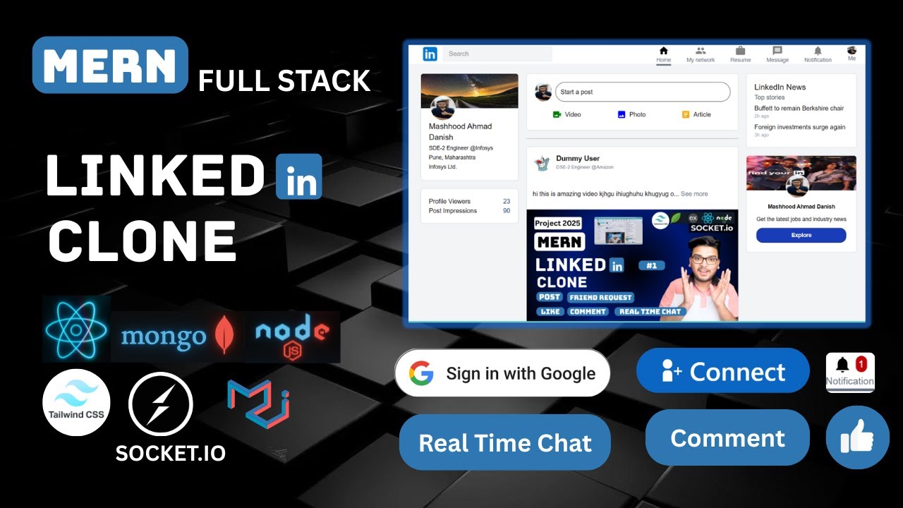 MERN LinkedIn Clone Full Stack | Chat, Notifications, Comments, Likes ...