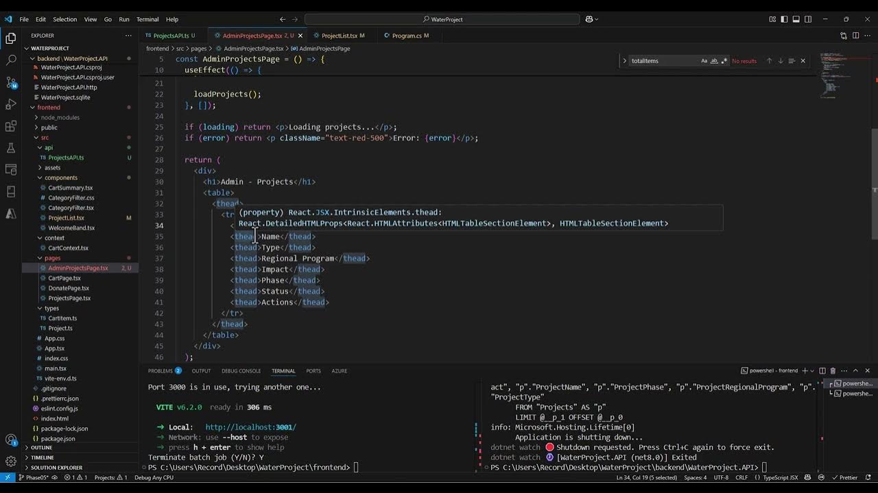 (React & .NET) Water Project, Phase 05 - 05 - Table - YouTube