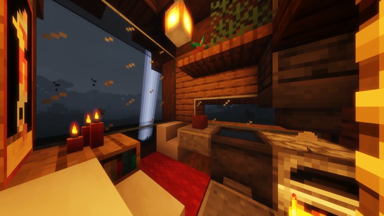 Minecraft Storm Ambience Rain and Thunder in a Cozy Tiny Home (10 Hours ...