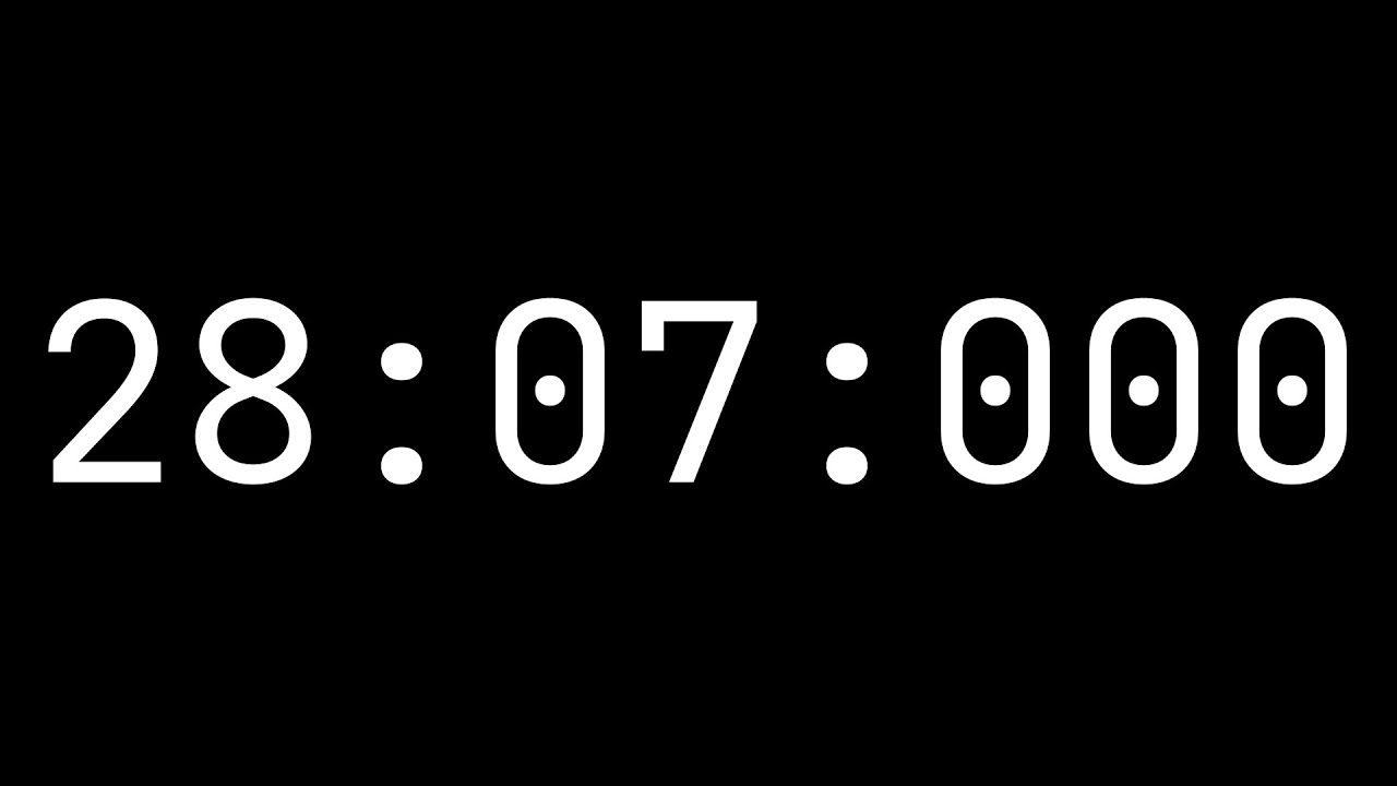 Countdown timer 28 minutes, 7 seconds [28:07:000] - White on black with ...