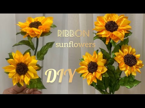 DIY Satin Ribbon Flowers _ Sunflower sewing_ sunflower_ Ribbon tricks ...