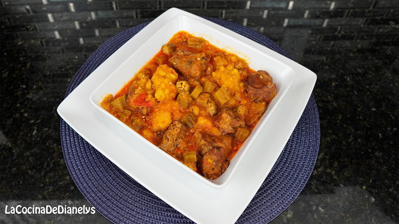 Quimbombó Con Carne De Cerdo Y Plátano Receta Cubana - YouTube