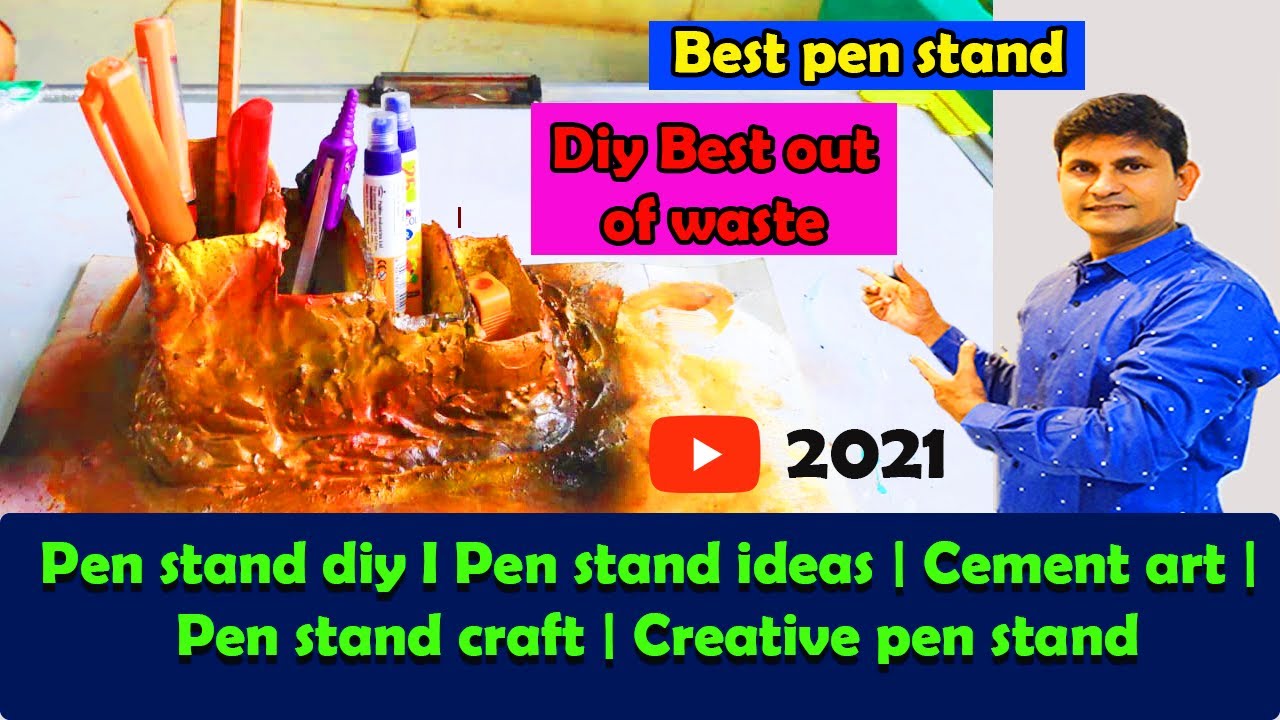 Pen stand diy | Pen stand ideas | Cement art | Pen stand craft ...