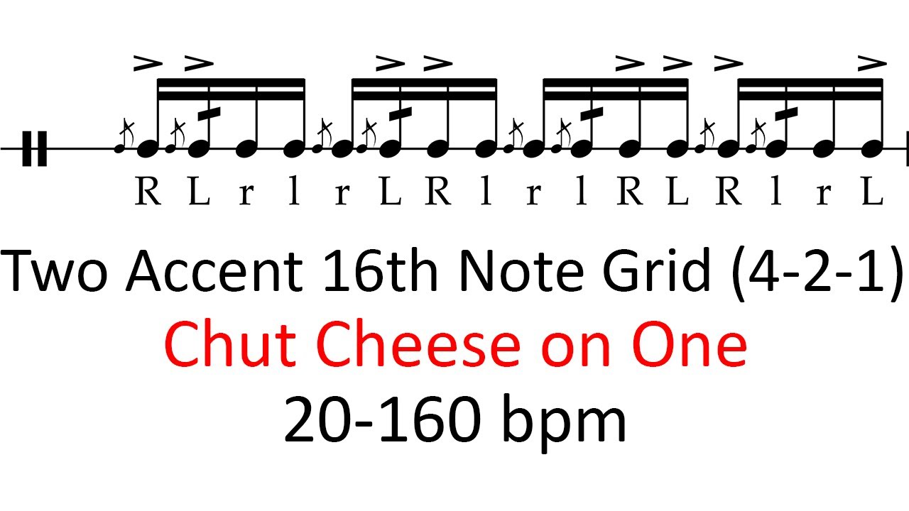 Chut cheese on one (2 accents) | 20-160 bpm 16th note grid sheet music ...