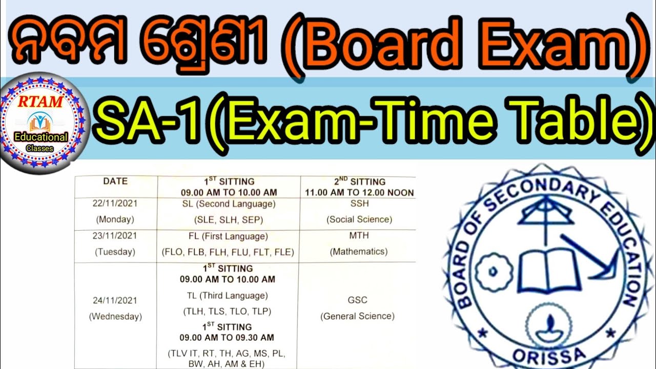 9th class SA-1 exam time table, 2021-2022. - YouTube