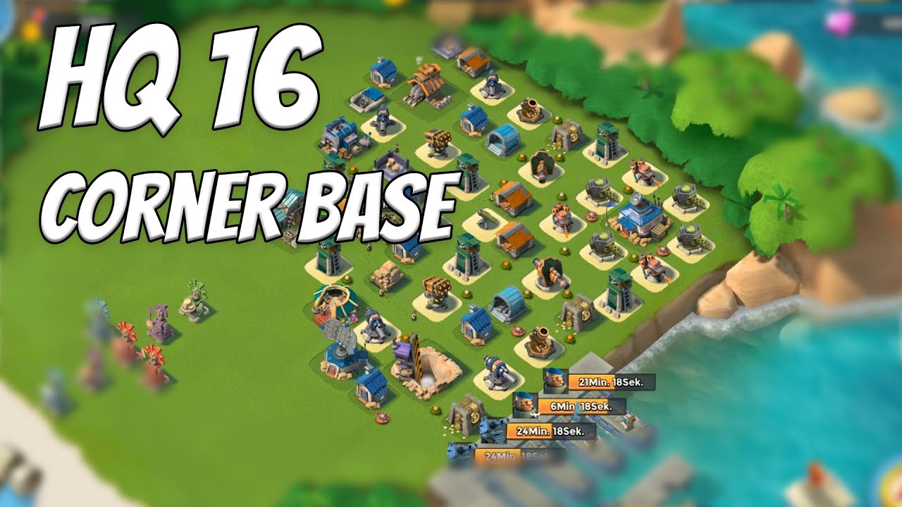 Boom Beach BEST HQ 16 Corner Base Layout [Speed Build] - YouTube
