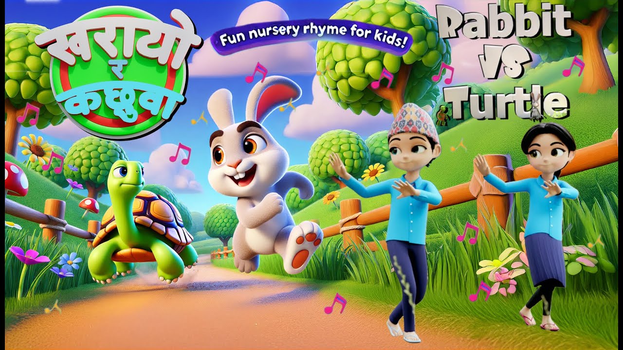 The Rabbit and Tortoise Rhyme | खरायो र कछुवा गीत | | 3D Animated Kids ...